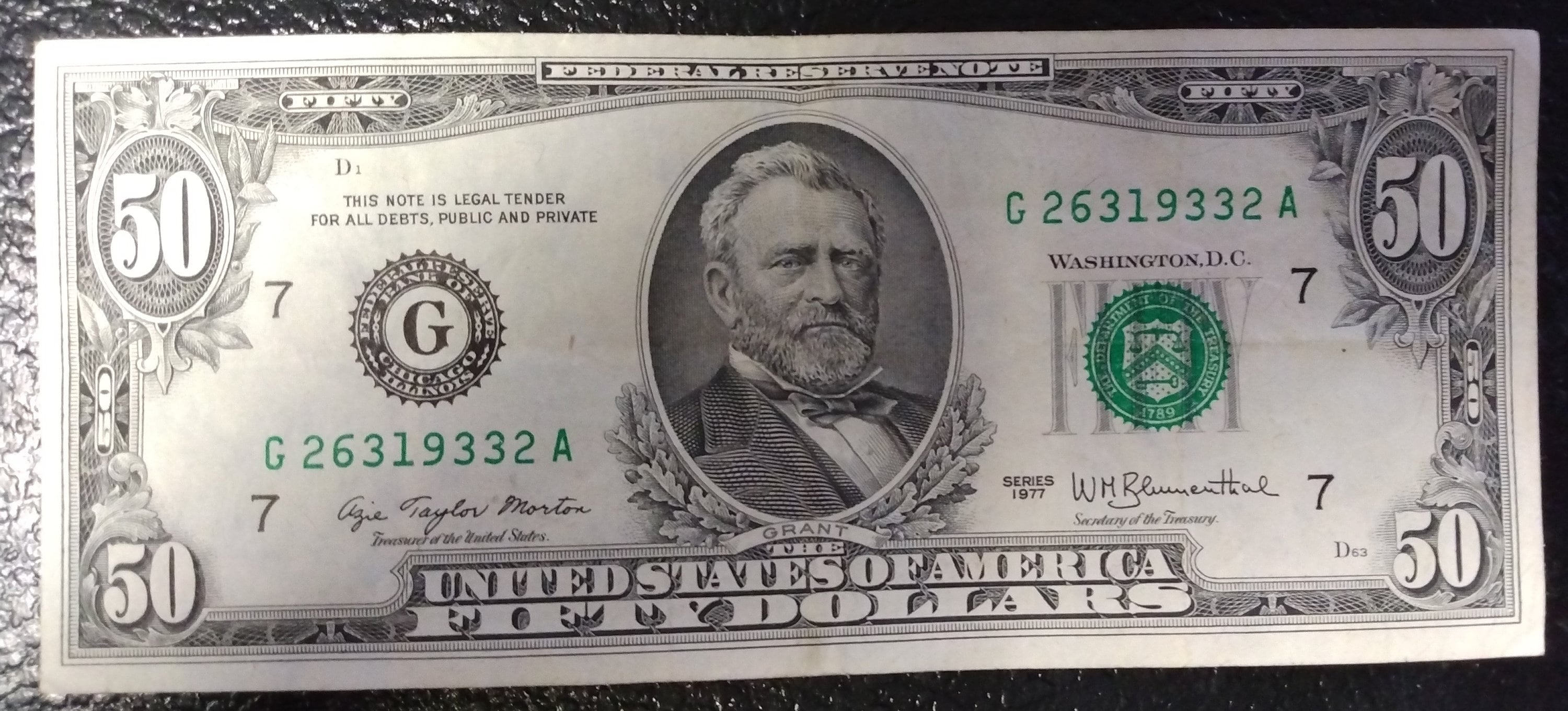 1977 Series 50 Dollar Federal Reserve Note-chicago Ill-vintage - Etsy