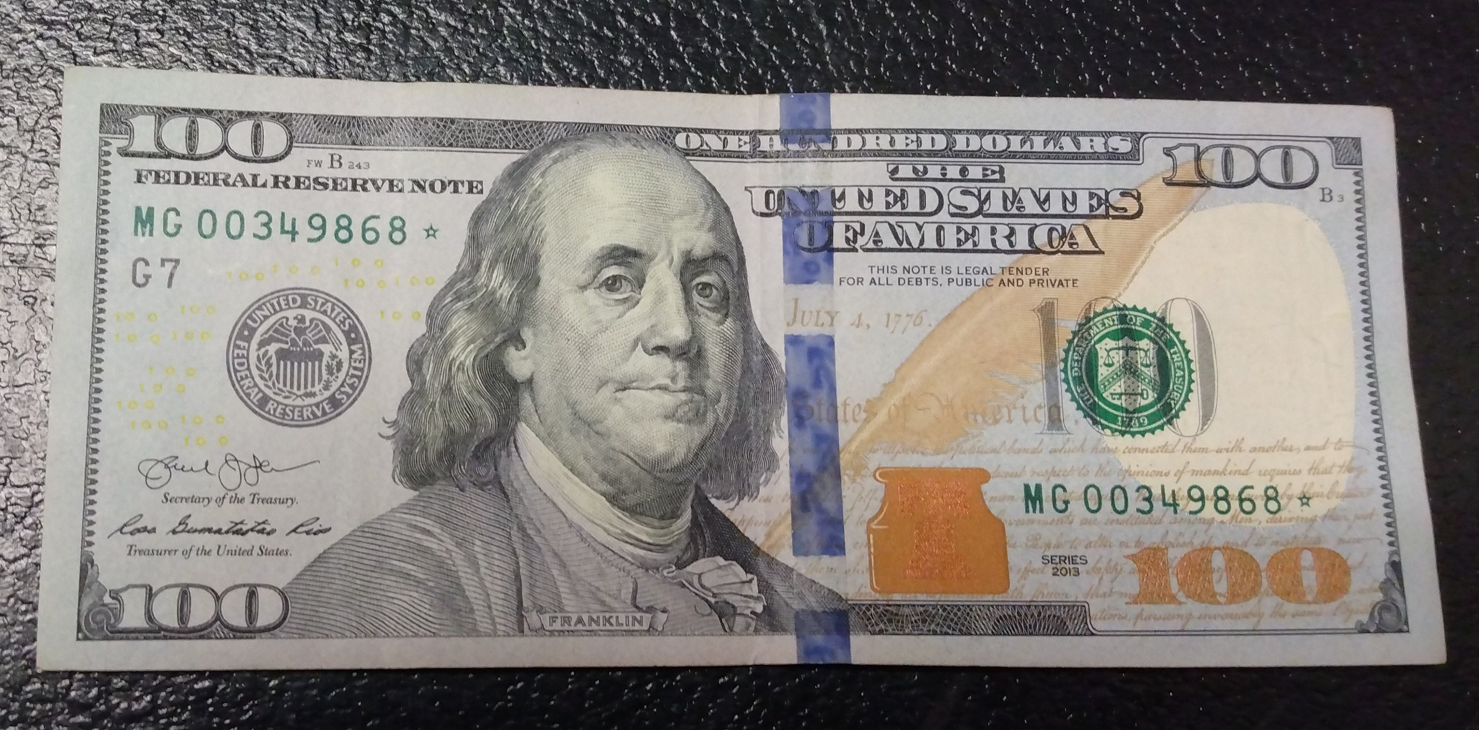 2013 Series 100 Dollar Federal Reserve Note-great Condition-low Serial ...