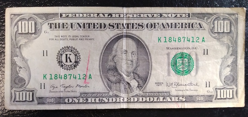 1977 Series 100 Dollar Federal Reserve Note Good/fair Condition Dallas ...