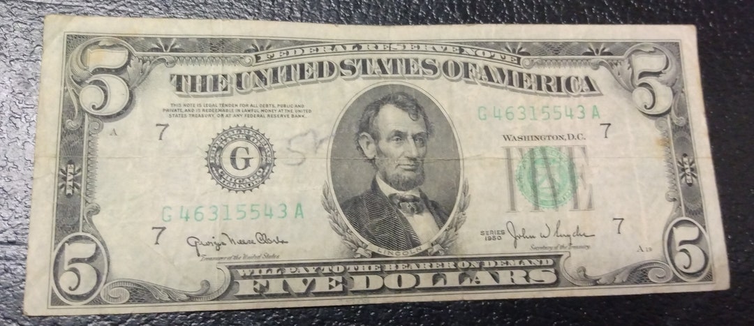 1950 Series 5 Dollar Federal Reserve Note-vintage - Etsy