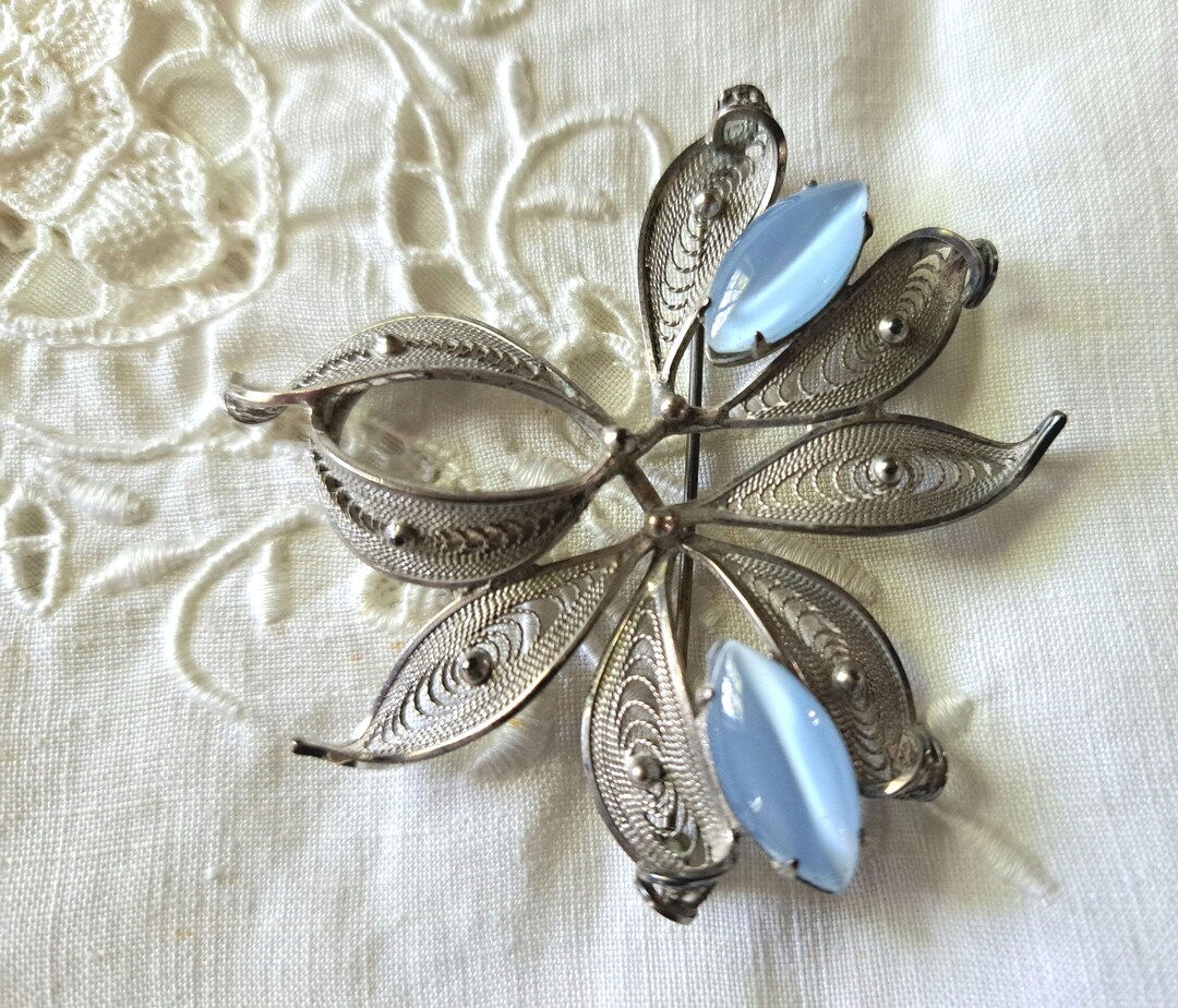 Vintage Alice Caviness Floral Sterling Moonstone Brooch, Midcentury ...