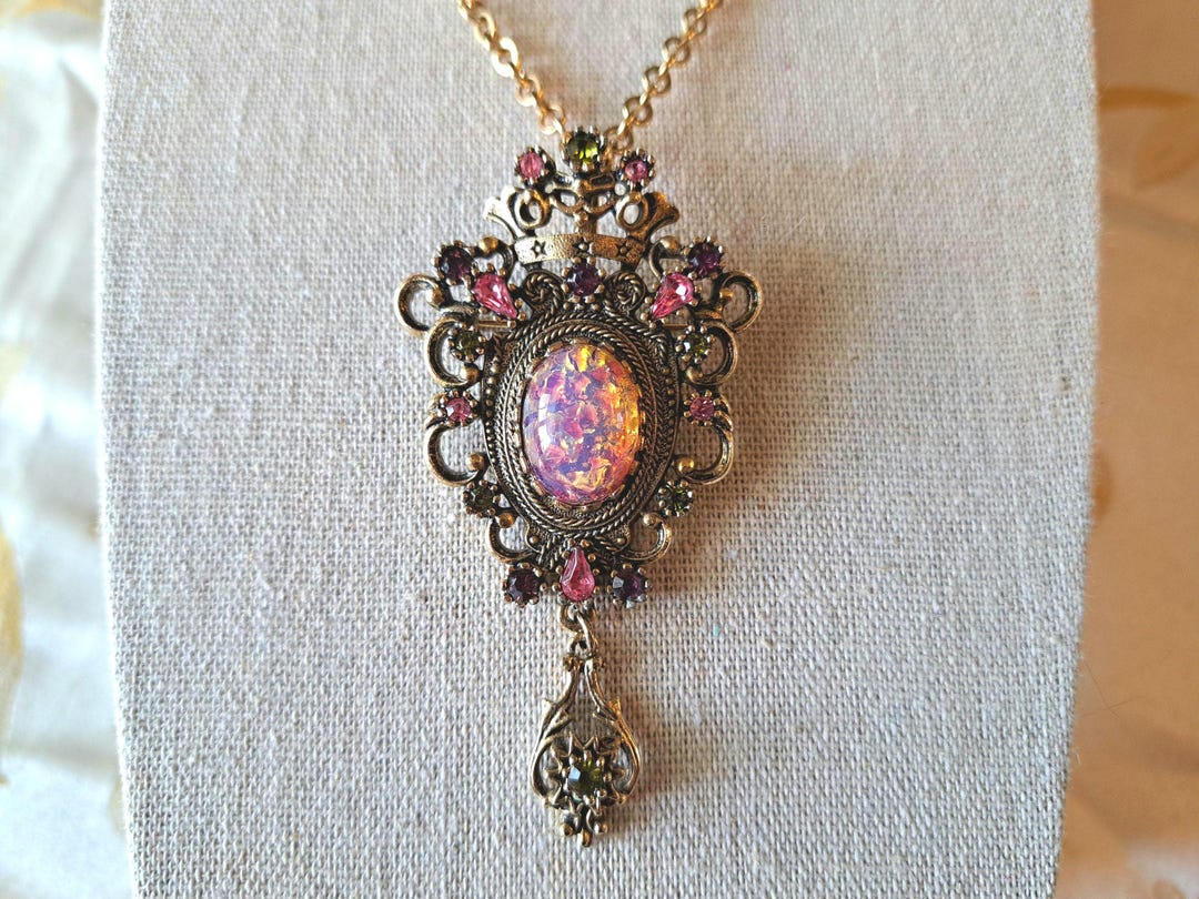 Vintage Sarah Coventry Crown Contessa Pendant Necklace, Victorian Faux ...