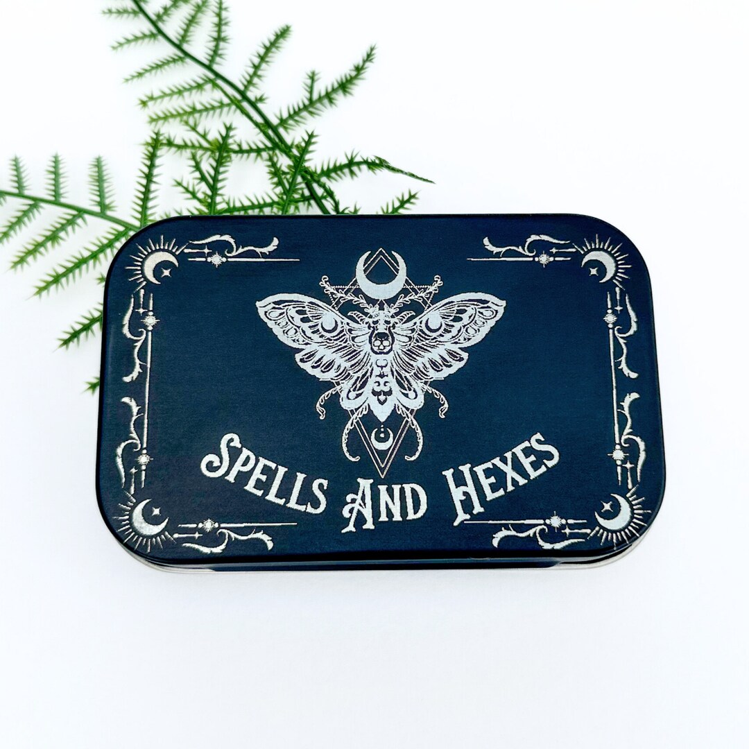 Witchy Trinket Box Goth Stash Box Small Storage Tin Pill Box Engraved ...