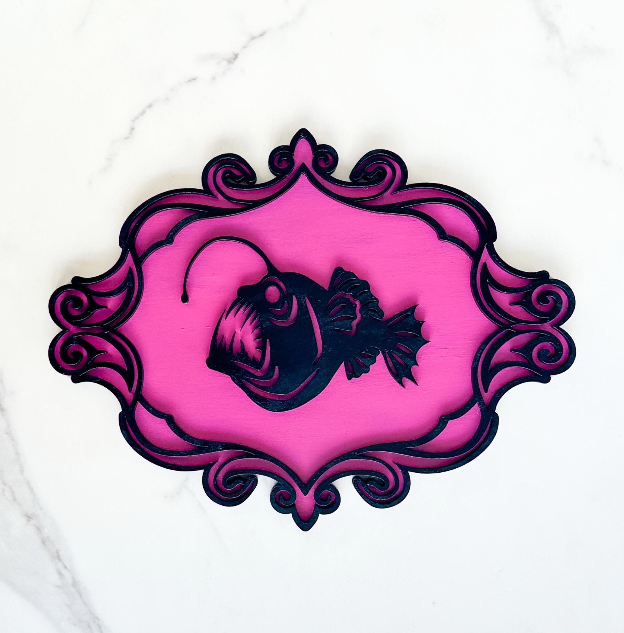 Gothic Anglerfish Wall Decor – Pink & Black Ocean Gothic Art, Spooky ...