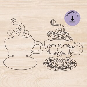 Skull Coffee Cup Laser Cut File Gothic SVG Digital Download for Laser ...
