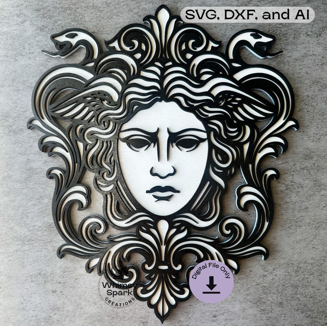 Layered Medusa SVG – Greek Mythology Baroque Laser Cut File | 2-layer ...