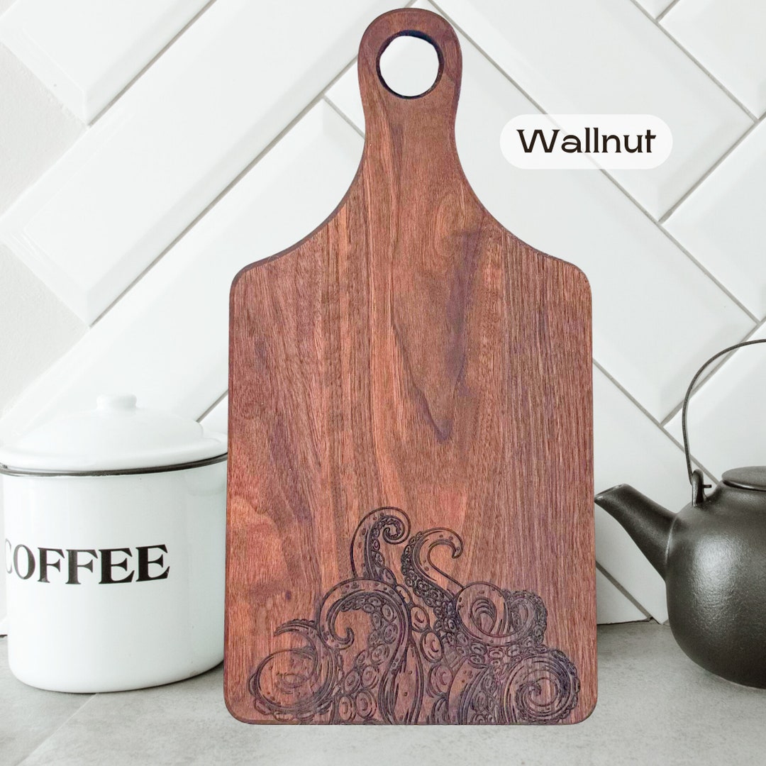 Octopus Laser Engraved Walnut Cutting Board: Coastal Kitchen Decor - Etsy