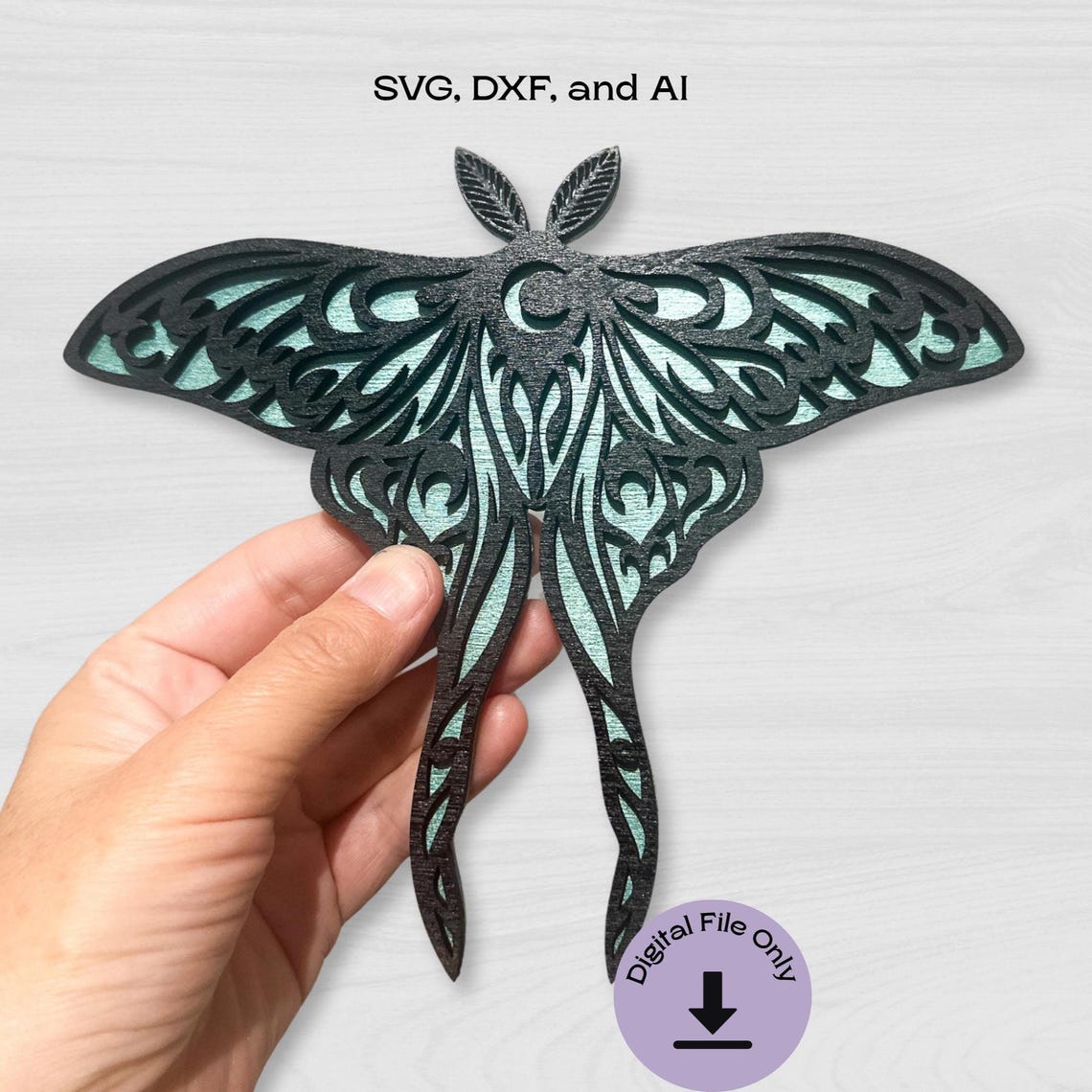 Luna Moth SVG Layered Laser Cut File – Gothic Boho Wall Art – Vinyl ...
