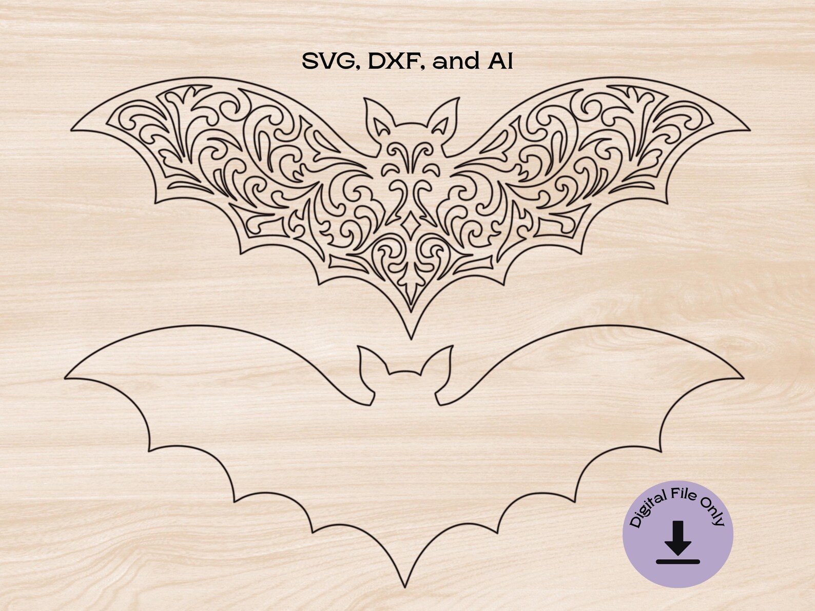Gothic Flourish Bat SVG: Halloween Laser Cut Template (digital Download ...