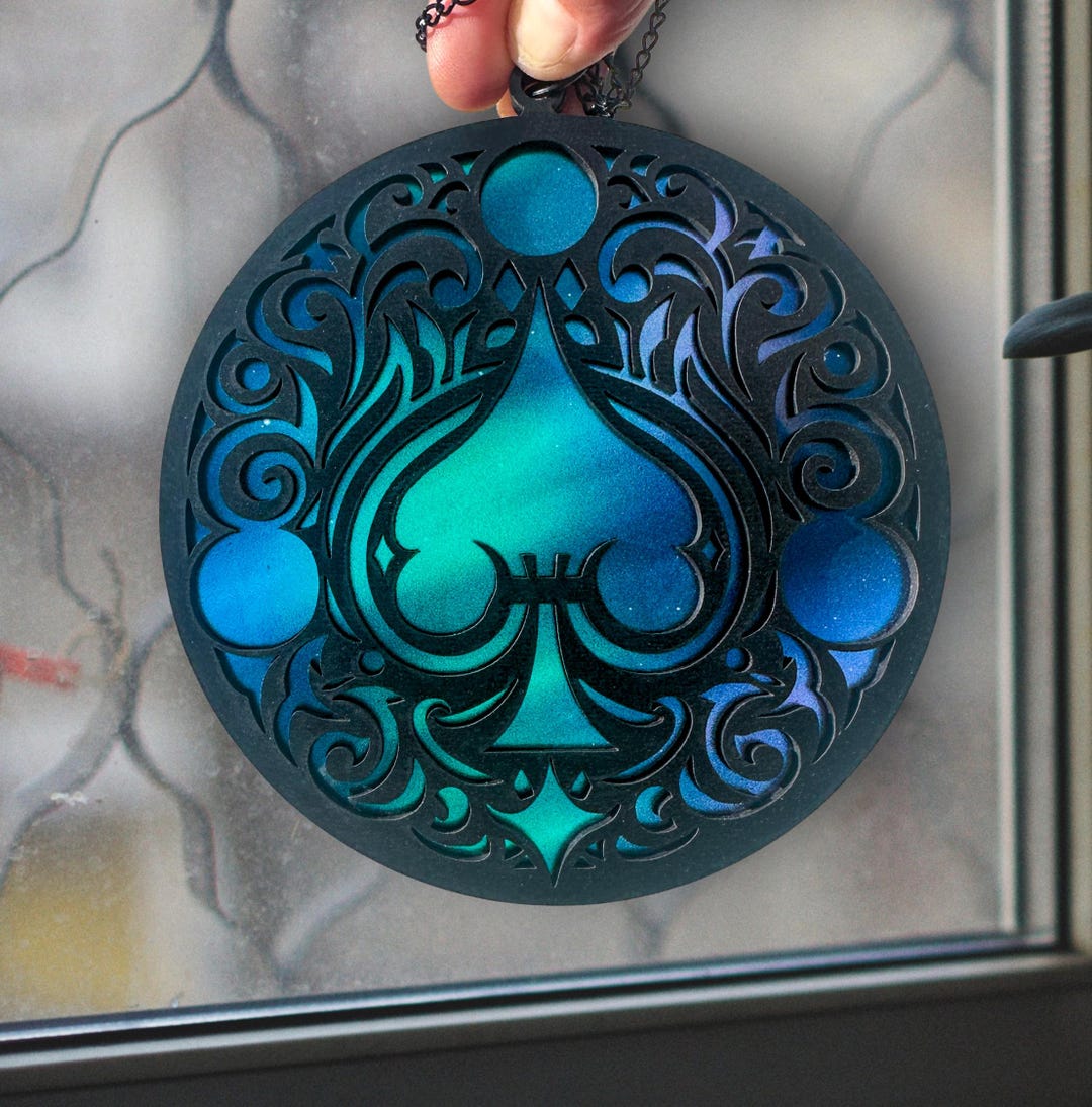 Gothic Spade Suncatcher: Stained Glass Effect, Occult Home Decor - Etsy