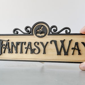 Book Library Sign Bookshelf Decor Gift for Fantasy Reader Wood Library ...