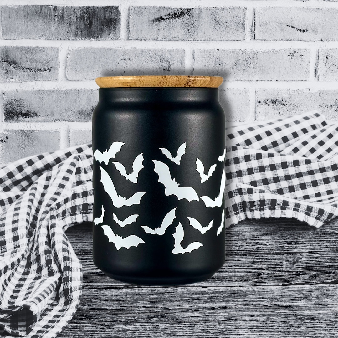Bats Storage Jar With Bamboo Lid Gothic Kitchen Decor Kitchen Storage Canister Black Glass ...