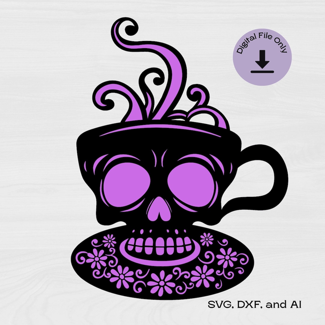 Skull Coffee Cup Laser Cut File Gothic SVG Digital Download for Laser ...