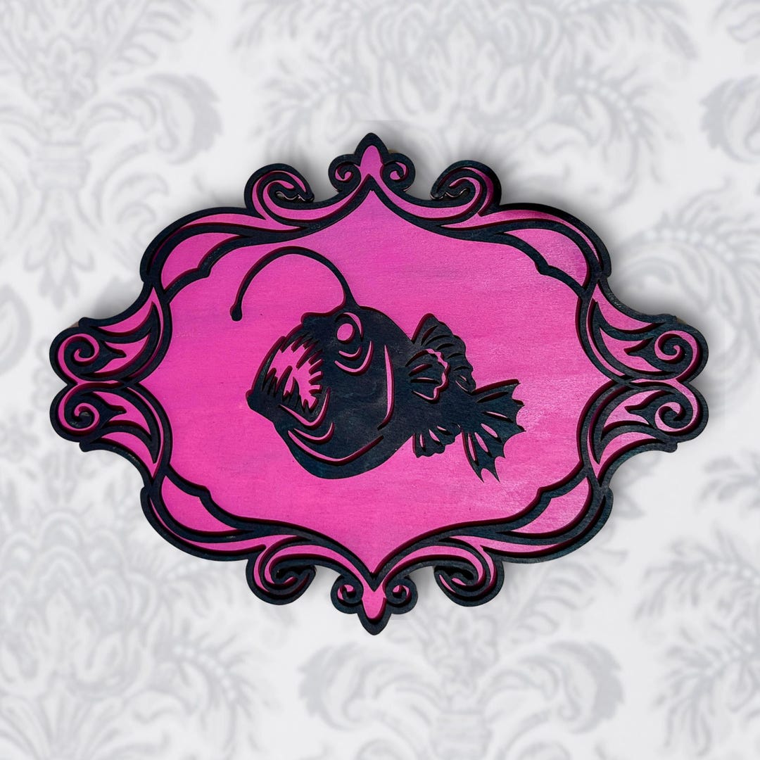 Gothic Anglerfish Wall Decor – Pink & Black Ocean Gothic Art, Spooky ...