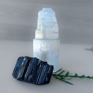 Selenite and Black Tourmaline Bundle Home Protection Kit Selenite Heart ...