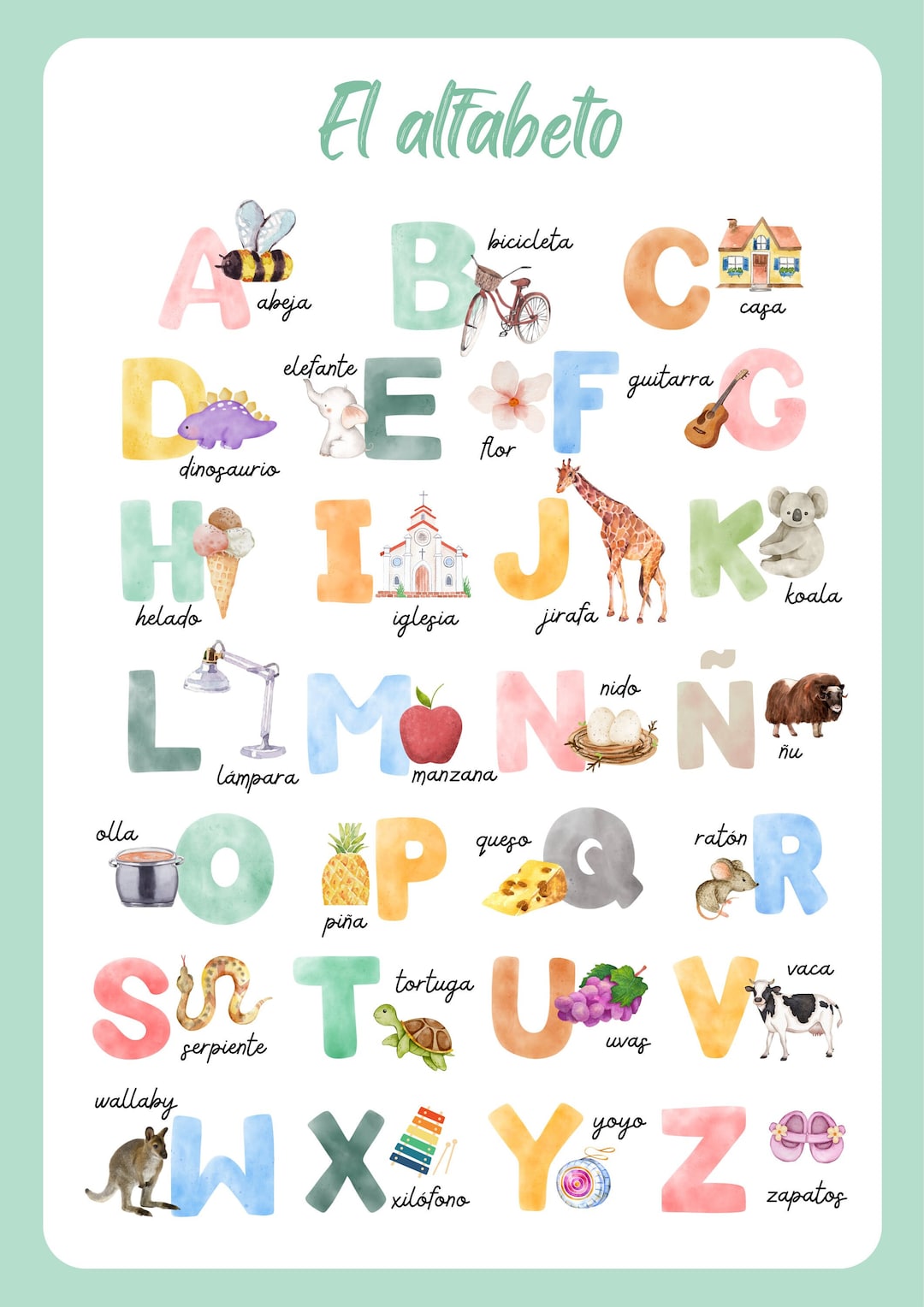 Spanish Educational Alphabet Poster Set for Kids and Toddlers (4 ...