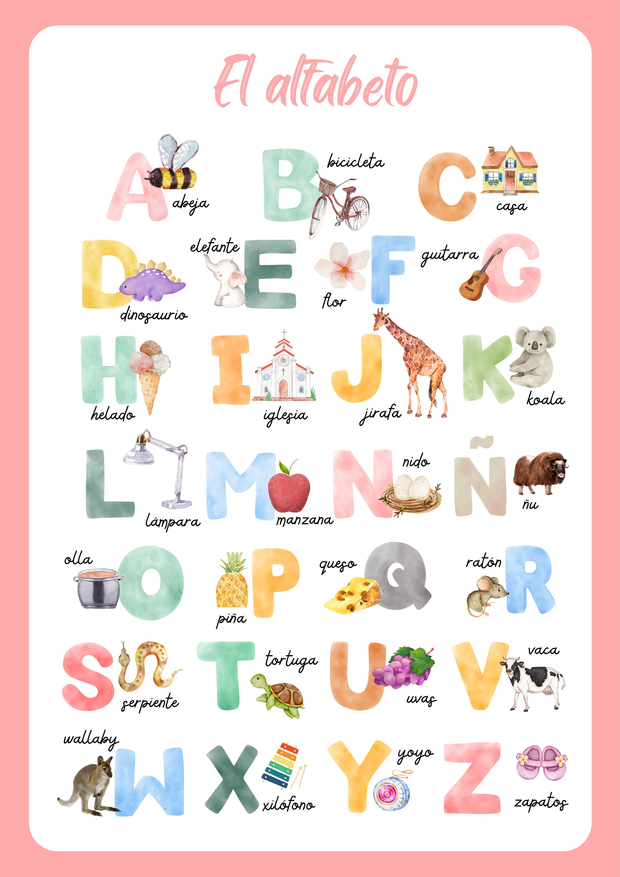 Spanish Educational Alphabet Poster Set for Kids and Toddlers (4 ...