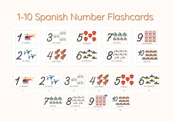 SPANISH Numbers Flashcards Educational Printable Flashcards - Etsy