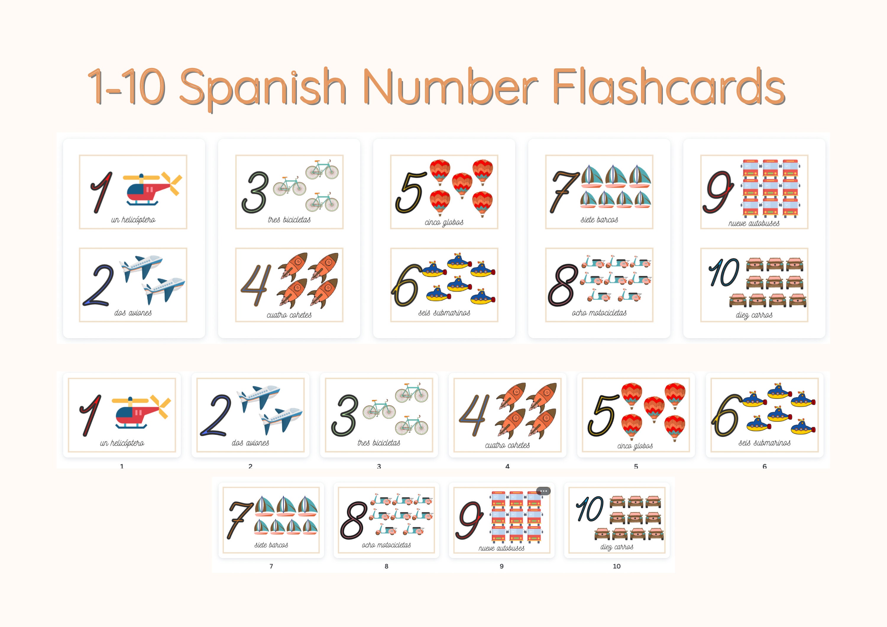 SPANISH Numbers Flashcards Educational Printable Flashcards - Etsy