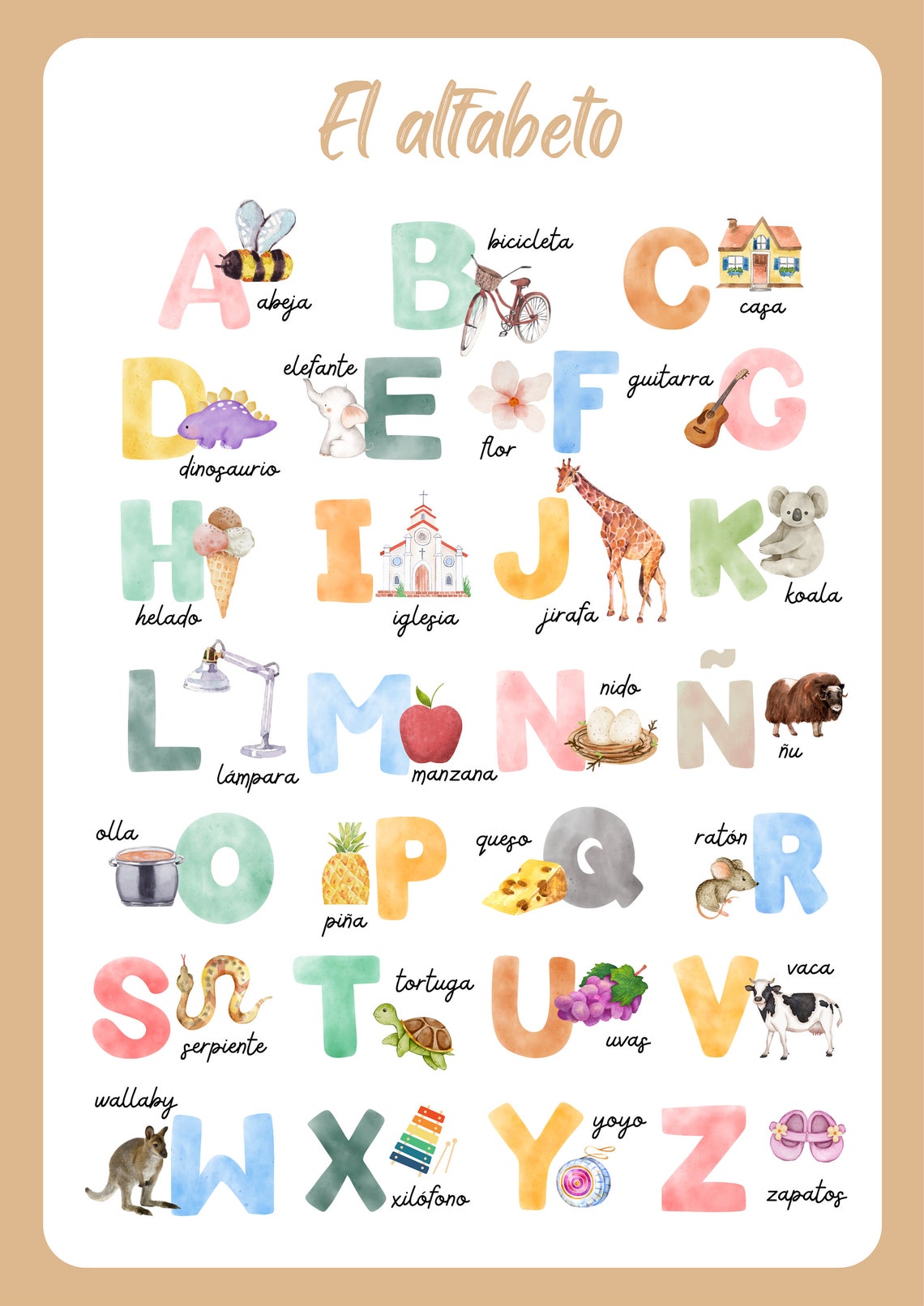 Spanish Educational Alphabet Poster Set for Kids and Toddlers (4 ...