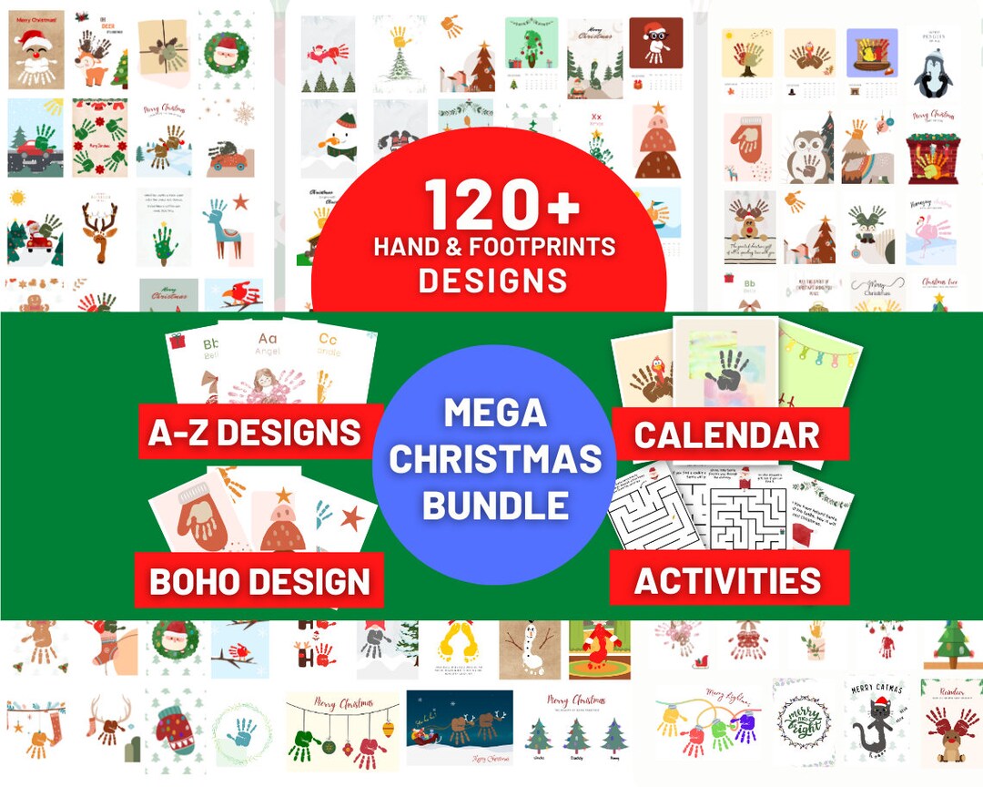120 Christmas Handprint, Fingerprint, Footprint Bundle. Gift for ...