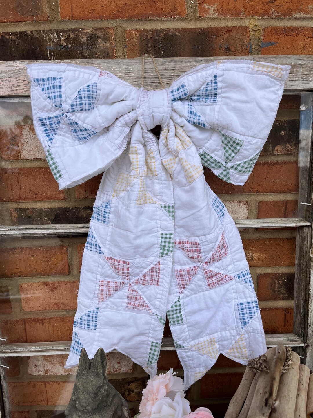 Handmade Scrappy Pastel Gingham Pinwheel Quilt Bow - Easter & Spring ...