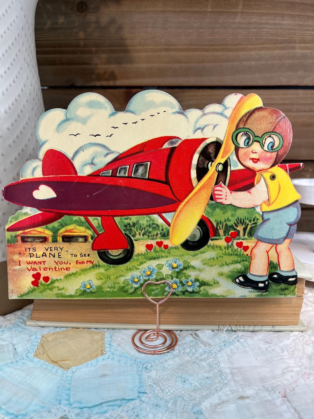 Vintage 1930s Mechanical Valentine Card: Aviation Pilot Airplane Theme ...