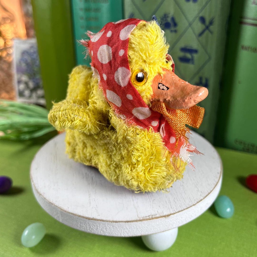 Vintage Japan Tin Litho Duck With Scarf Friction Push Toy With Fabric ...