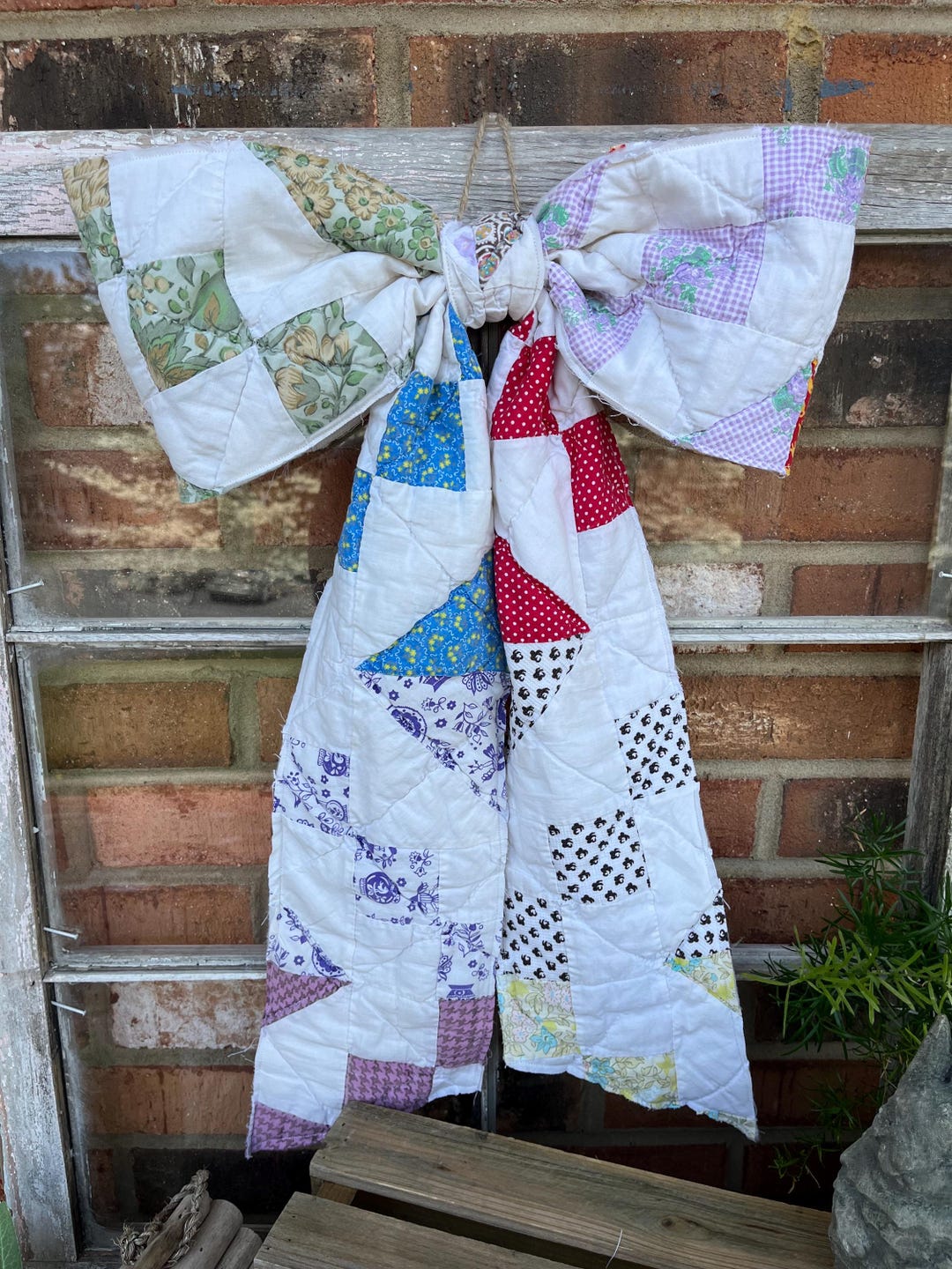 Vintage Handmade Scrappy Patchwork Quilt Bow - Mother's Day, Spring ...