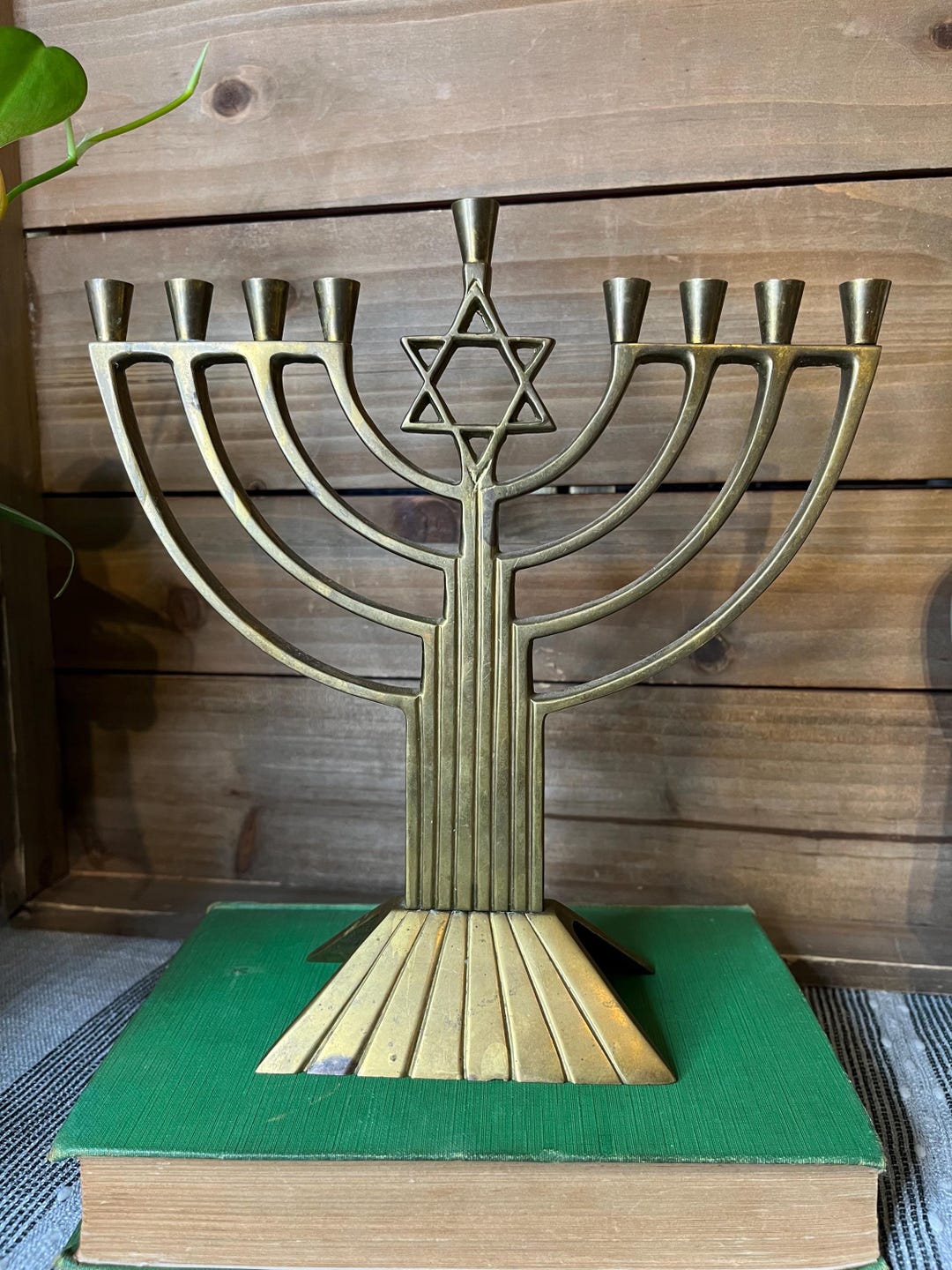 Vintage Solid Brass Chen Holon Star of David Chanukah Hanukkah Menorah Candle Holder Made in ...