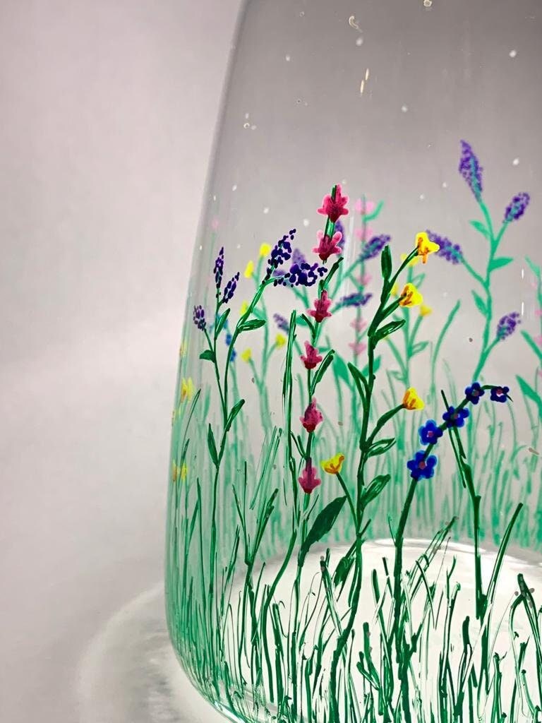 Hand-painted Glass Flower Vase - Etsy