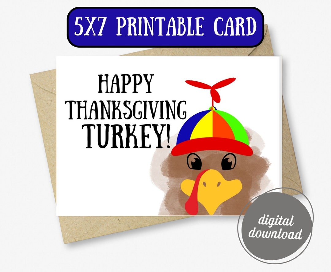 Happy Thanksgiving Turkey Greeting Card Cute Turkey Funny Hat Greeting ...