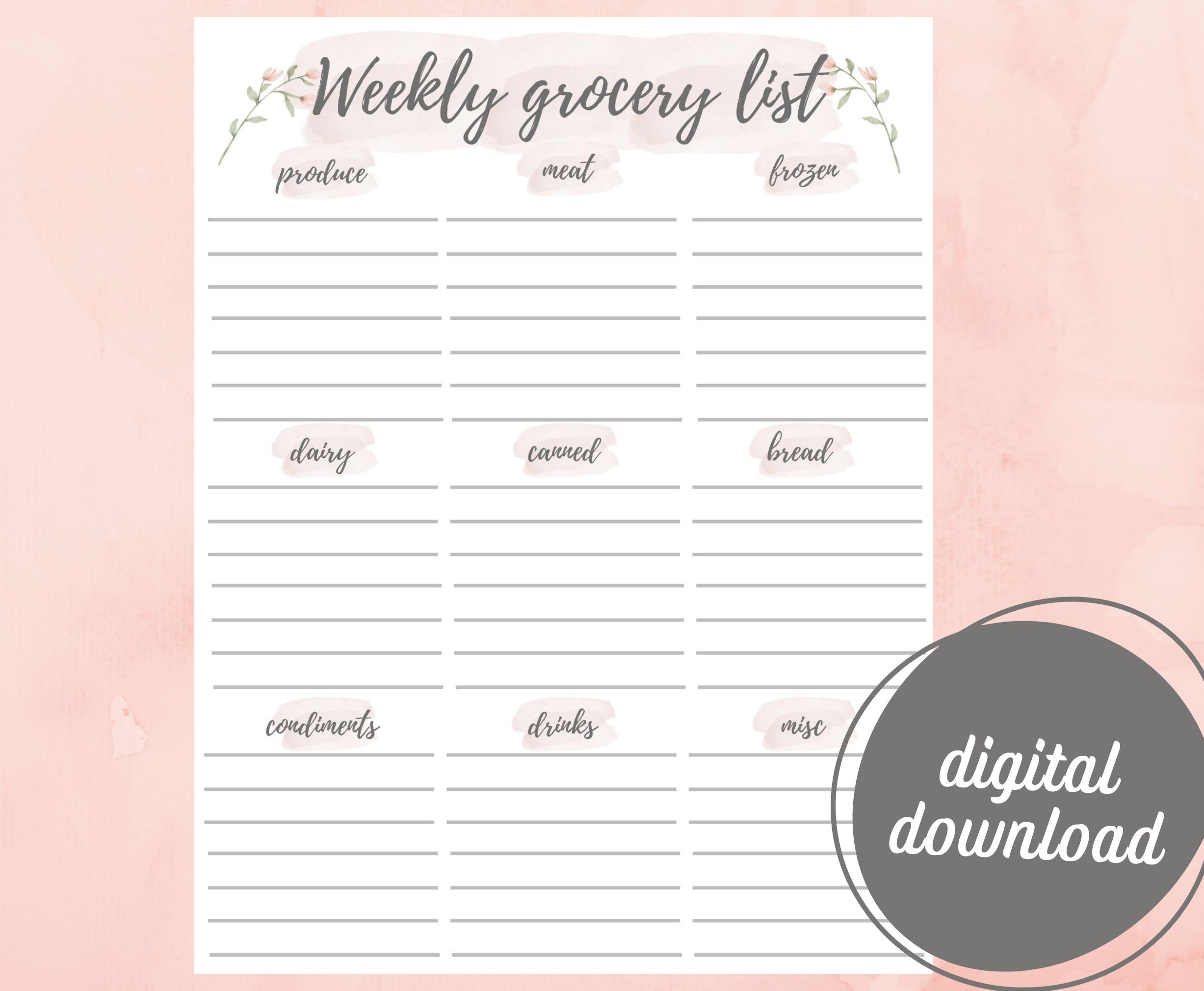 Weekly Menu Planner and Grocery List Digital Instant Download|printable ...