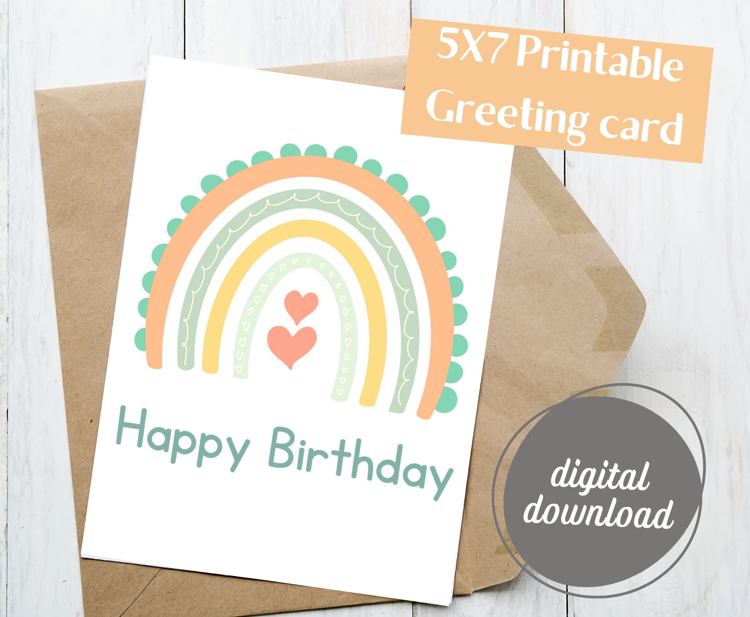 Happy Birthday Boho Rainbow Greeting Card | Cute, Rainbow, Heart ...