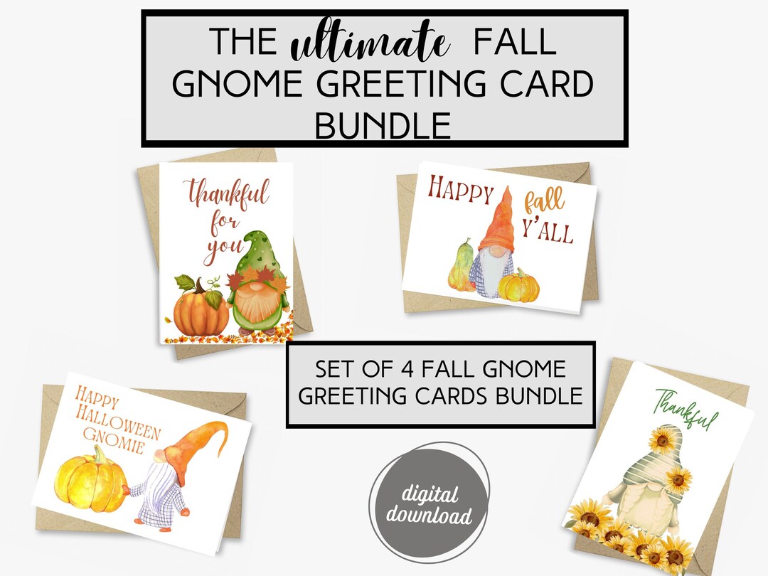 Fall Gnome Greeting Card Collection Bundle Fall, Holiday, Halloween ...