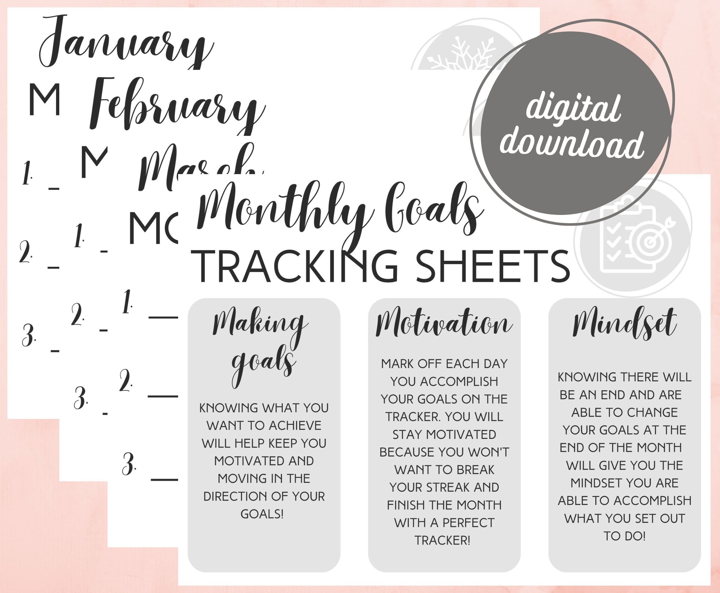 Ultimate Goal Tracker Set 12 Month Goal Worksheets, Minimalist Tracker ...