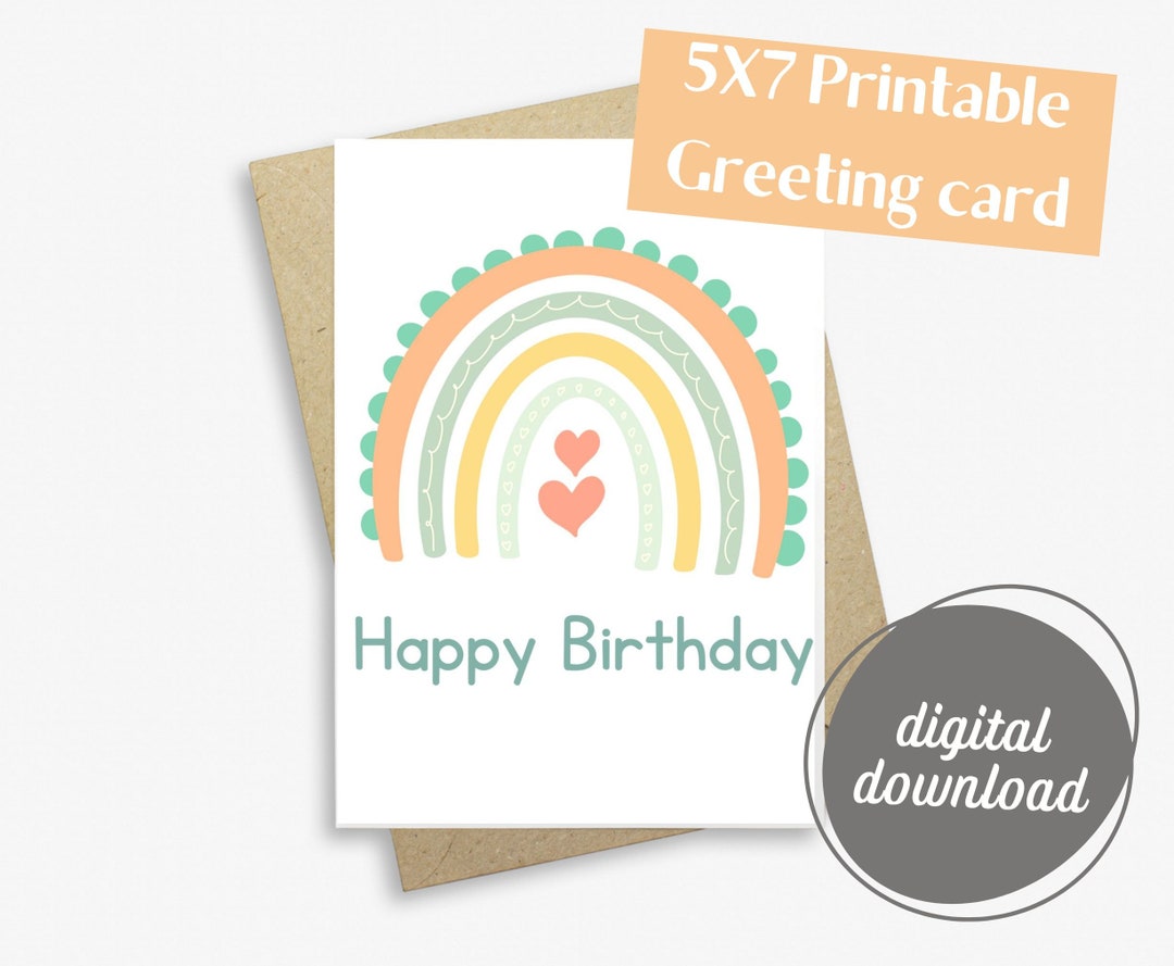 Happy Birthday Boho Rainbow Greeting Card | Cute, Rainbow, Heart ...