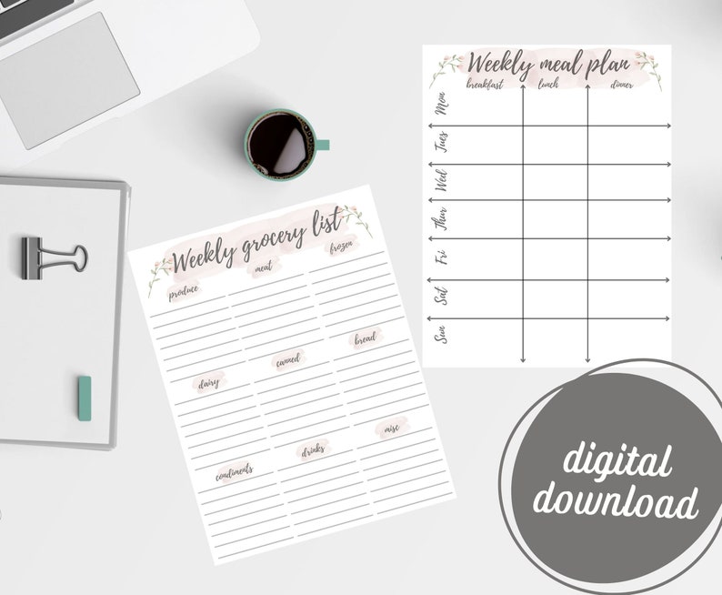 Weekly Menu Planner and Grocery List Digital Instant Download|printable ...