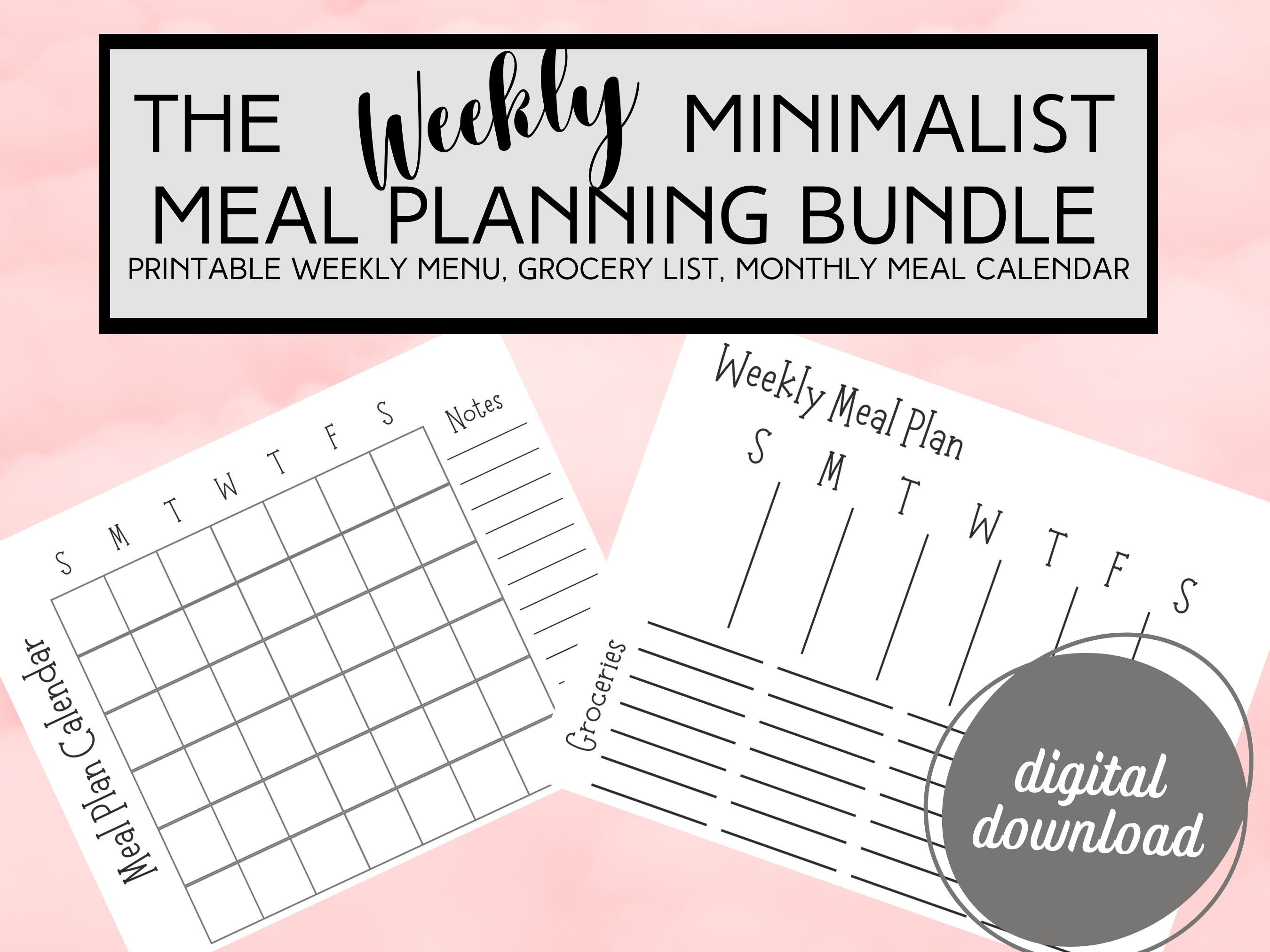 Weekly Minimalist Meal Plan Menu Planner, Grocery List, Monthly ...