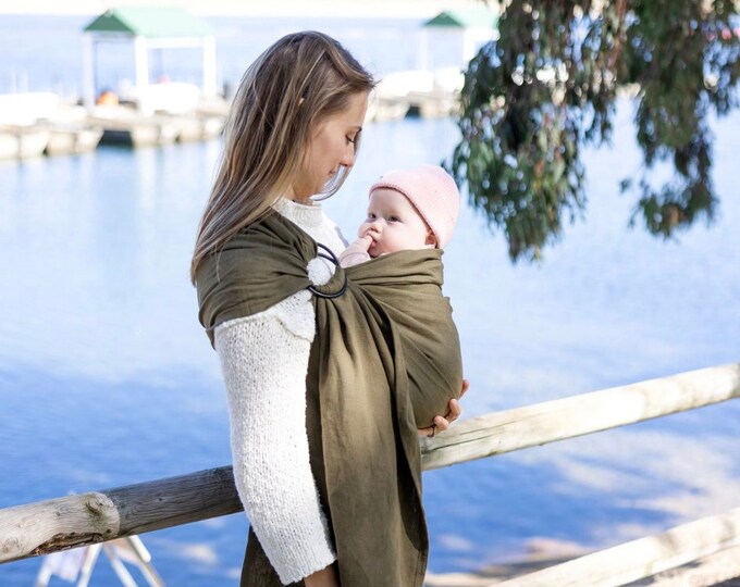 Olive Green Linen Ring Sling Baby Carrier With Aluminum Rings, Infant ...