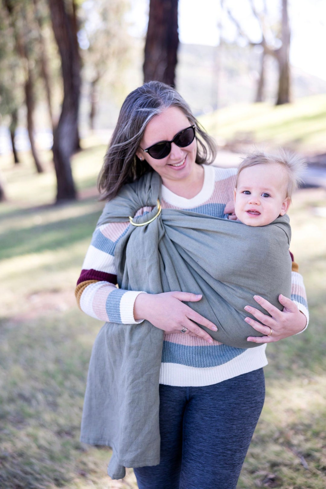 Sage Green Linen Ring Sling Baby Carrier With Aluminum Rings, Infant ...