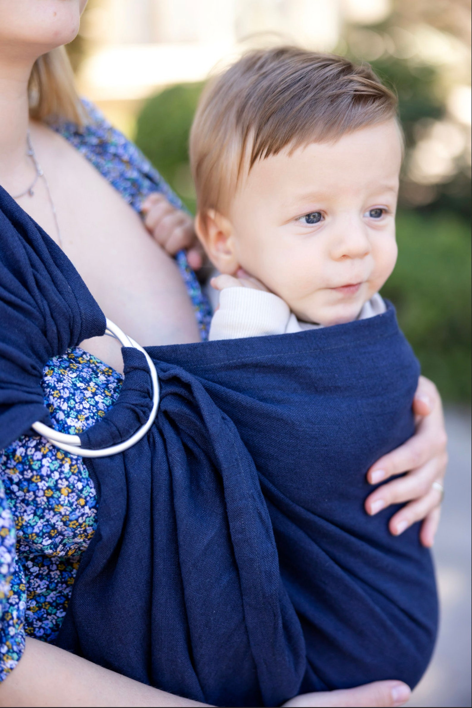 Navy Blue Linen Ring Sling Baby Carrier With Aluminum Rings, Infant ...
