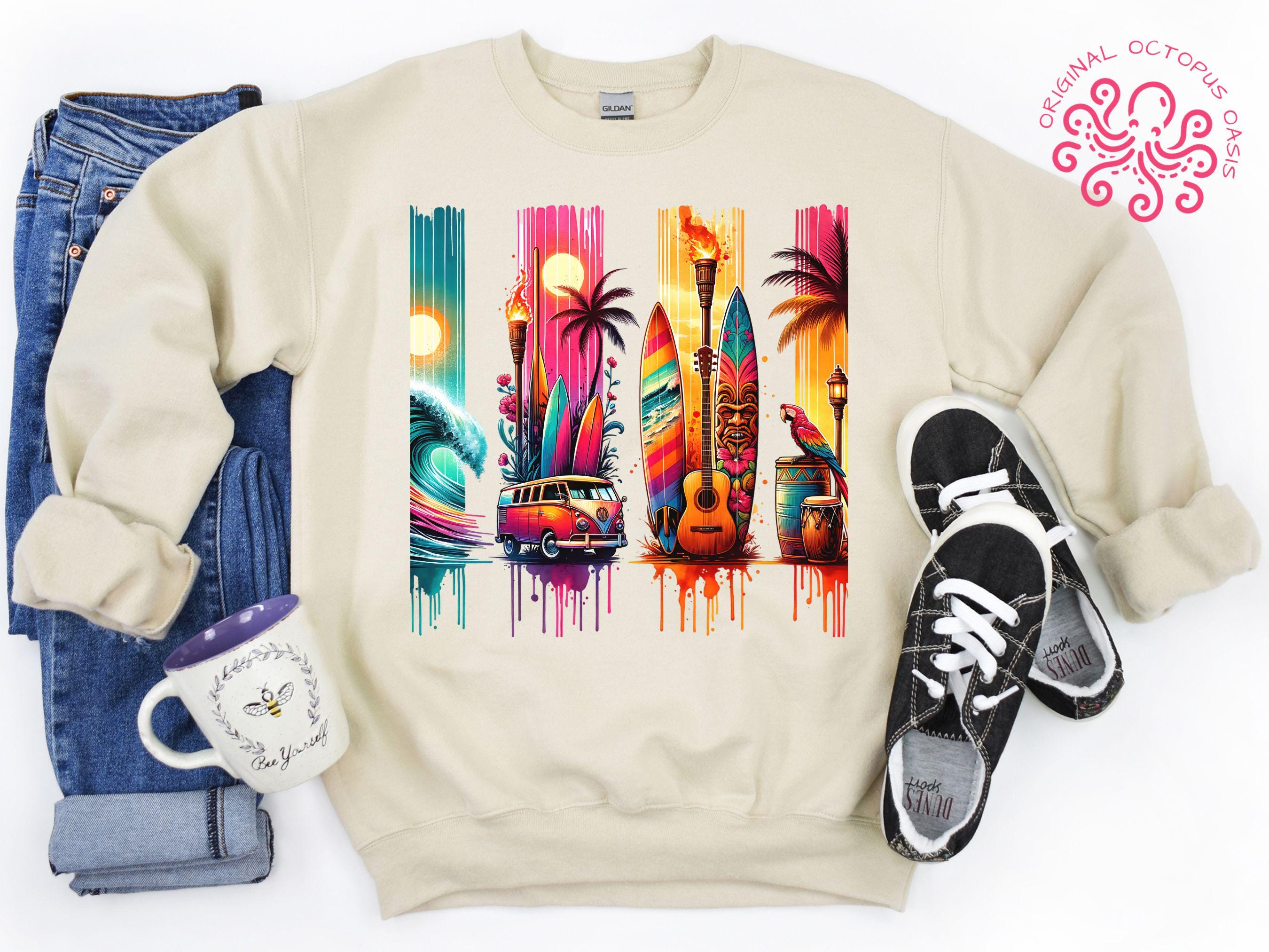 Retro Beach Surf Vibes Clipart PNG, Colorful Van and Surfboards Print ...