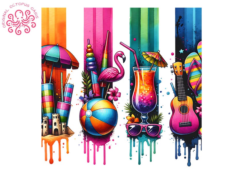 Summer Beach Party Clipart PNG, Tropical Vacation Print, Colorful Wall ...