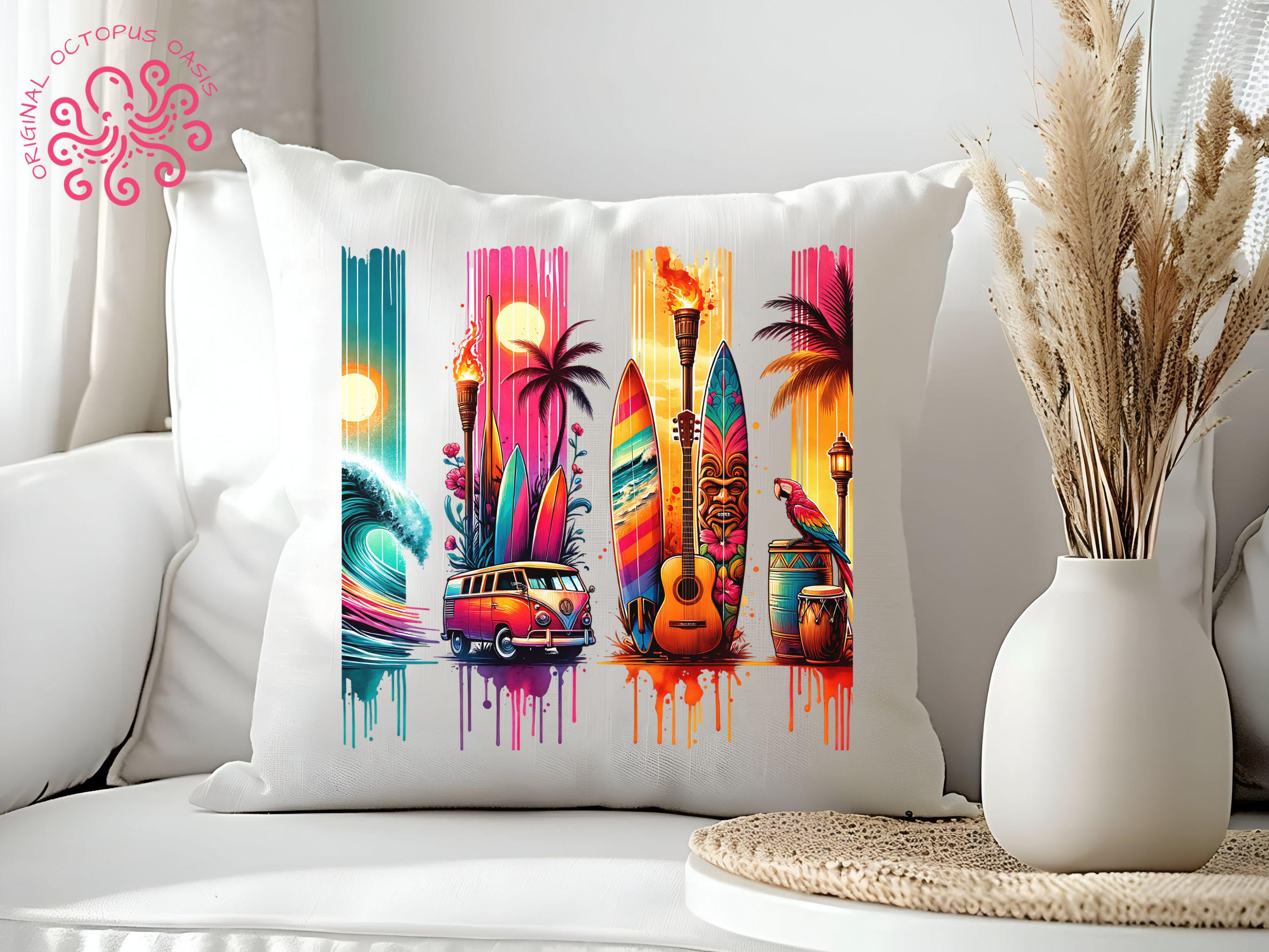 Retro Beach Surf Vibes Clipart PNG, Colorful Van and Surfboards Print ...