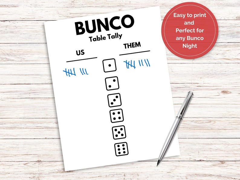 Bunco Score Sheets Minimalist Scorecard, Bunko Table Numbers Tally ...