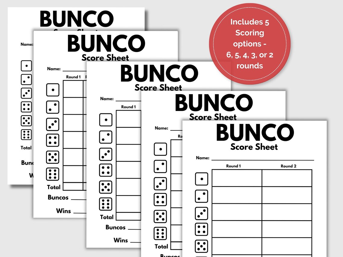 Bunco Score Sheets Minimalist Scorecard, Bunko Table Numbers Tally ...