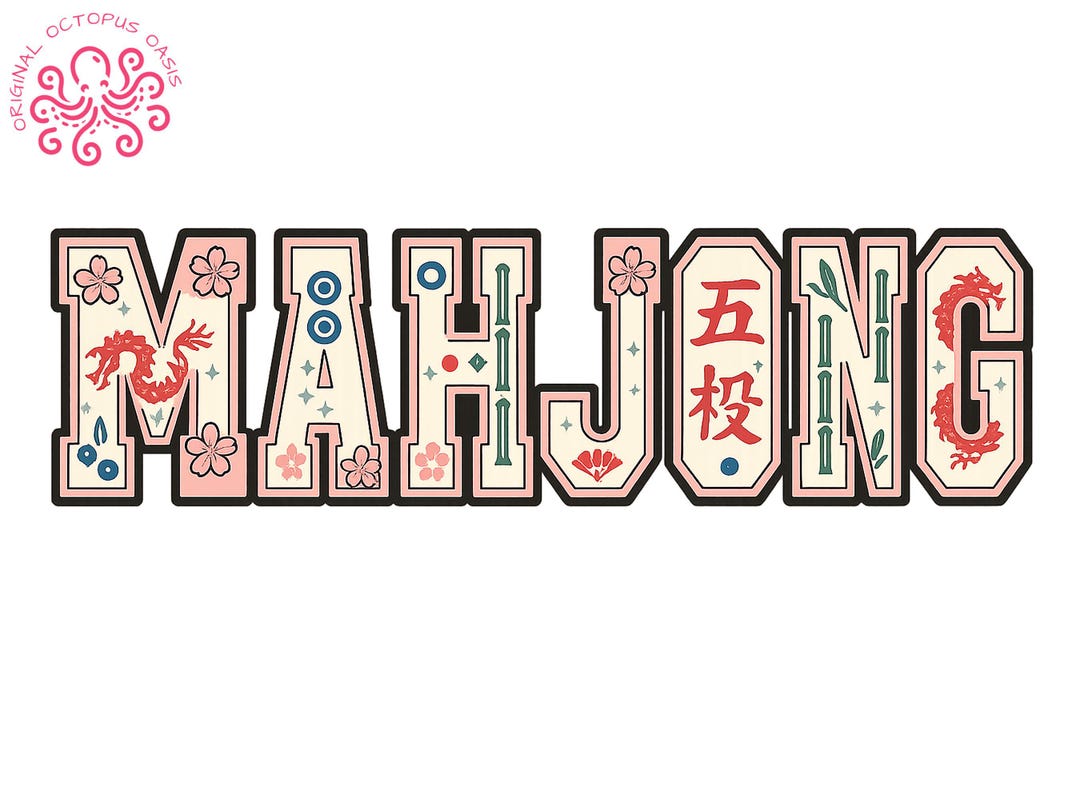 Mahjong Letters PNG With Traditional Dragon Tiles, Floral Design ...