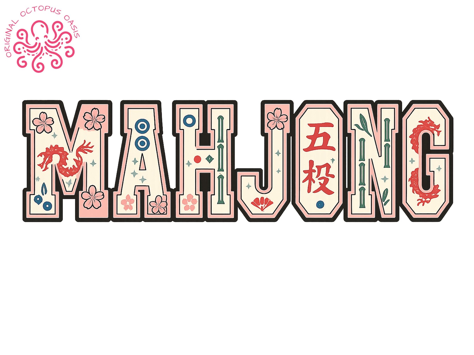 Mahjong Letters PNG With Traditional Dragon Tiles, Floral Design ...