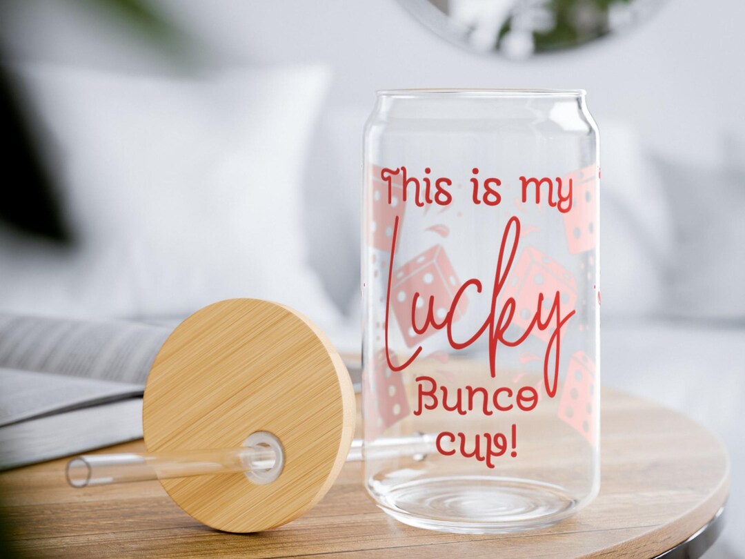 Lucky Bunco Cup 16 Oz Glass Can Sipper Cup, Bunco Night Gift Prize ...